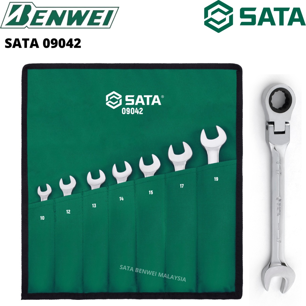 SATA 09042 7PCS FLEX RATCHETING WRENCH SET / 10 12 13 14 15 17 19MM ...