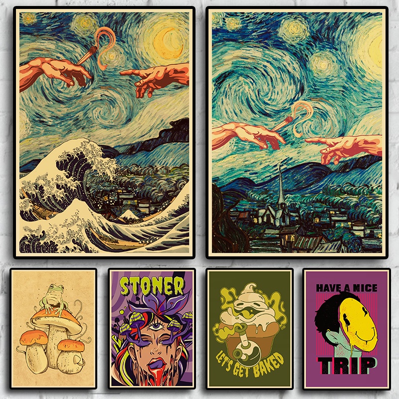 Psychedelics Art Retro Poster Kraft Paper Painting Wall Art Home Bar ...