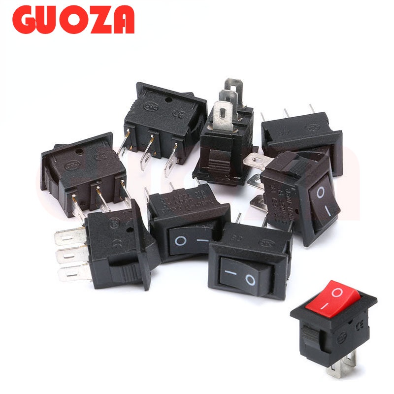 10PCS 3 Pin 2 Pin 3A 250V 10*15mm Black Button Rocker Switch ON OFF AC ...