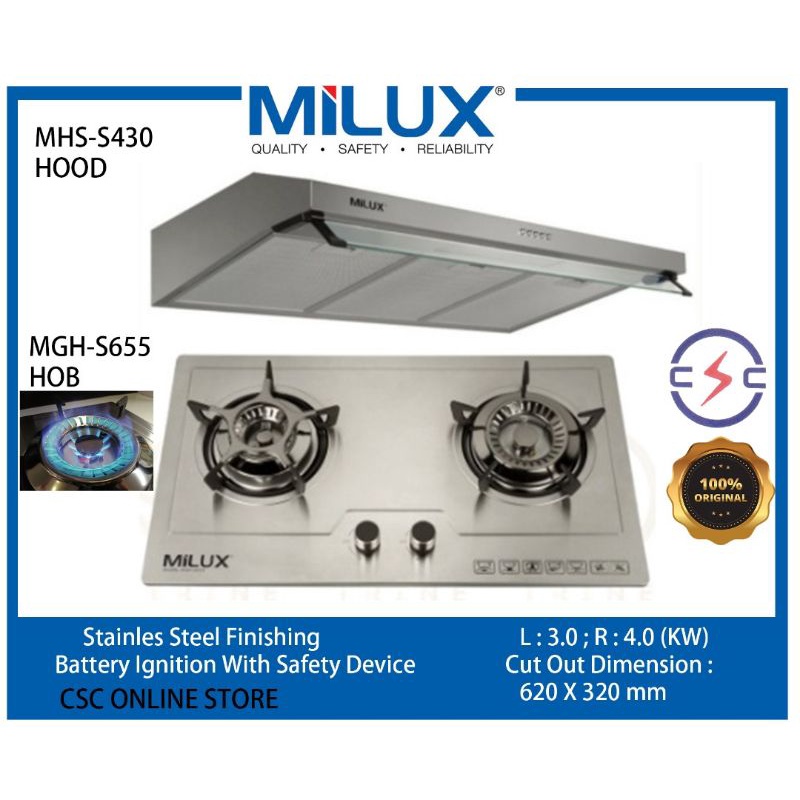 MILUX MHS-S430 SLIM HOOD + MILUX MGH-S655 STAINLESS STEEL PREMIUM BUILT ...