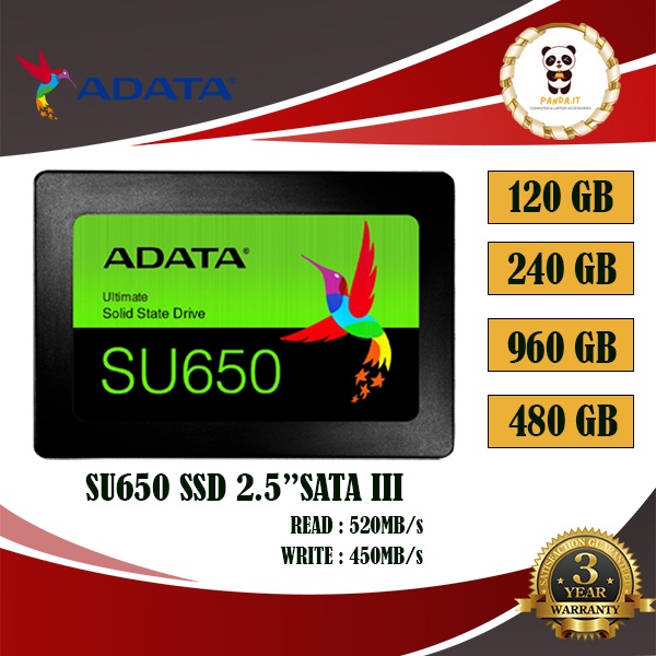 ADATA ULTIMATE SU650 2.5" SATA 6GB/S INTERNAL SSD SOLID STATE DRIVE ...