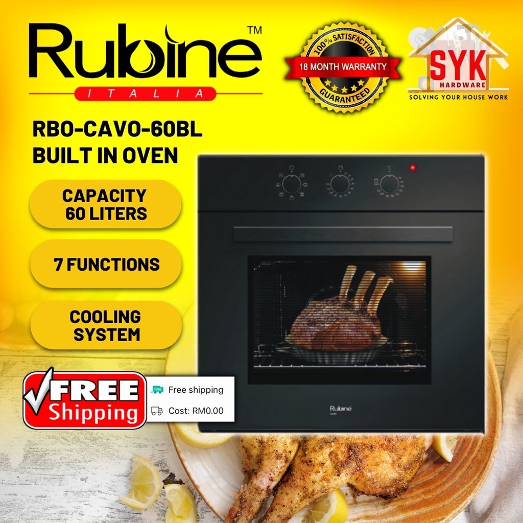 SYK (FREE SHIPPING) RUBINE RBO-CAVO-60BL Build In Oven 60 Liters Electric Oven Kitchen Ketuhar ...