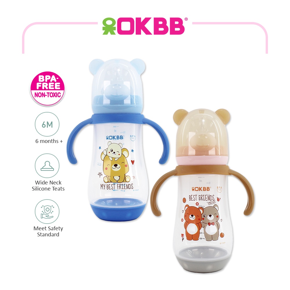 OKBB Baby Cartoon Wide Neck Teats Feeding Milk Bottle With Handle ...