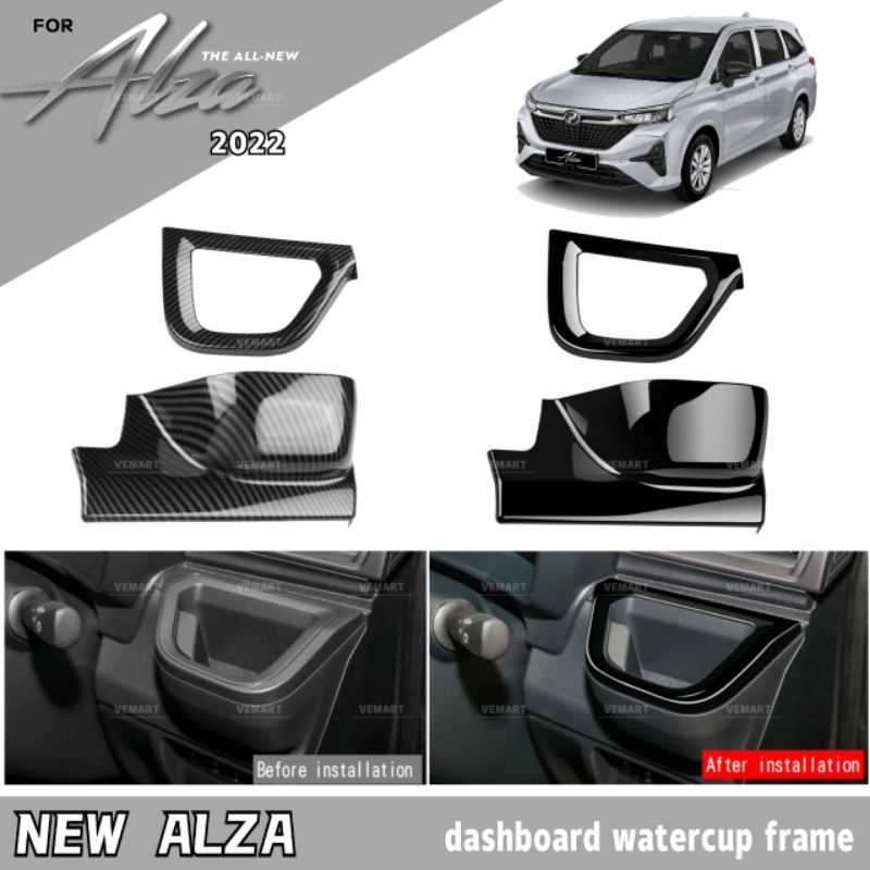Vemart Perodua alza 2022 carbon fiber dashboard watercup frame cover ...