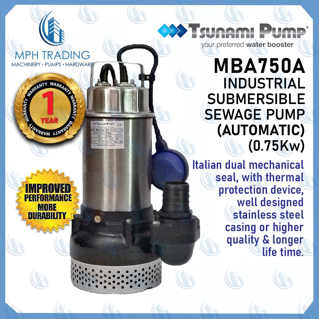 Tsunami MBA750A Multipurpose Sewage Submersible Water Pump Stainless ...