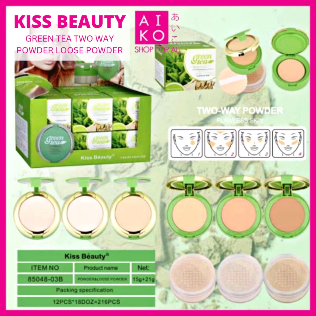 (AIKO) KISS BEAUTY GREEN TEA TWO WAY POWDER & LOOSE POWDER | Shopee ...