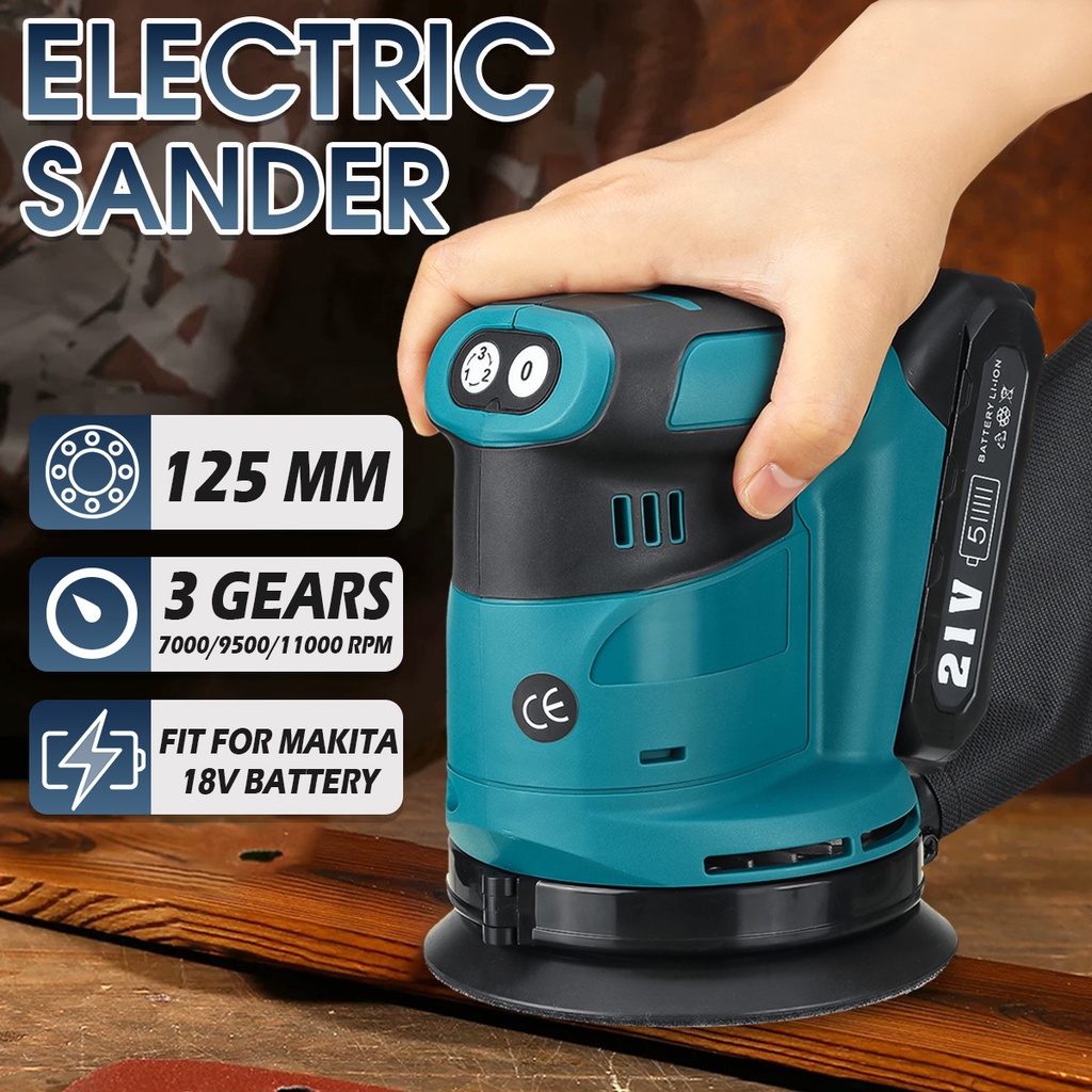 600W 7000/9500/11000 RPM Cordless Random Orbital Electric Sander Wood ...