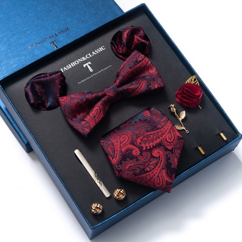 New Hot Sale Men's Tie Square Scarf Clip Brooch 8-Piece Gift Box Set ...