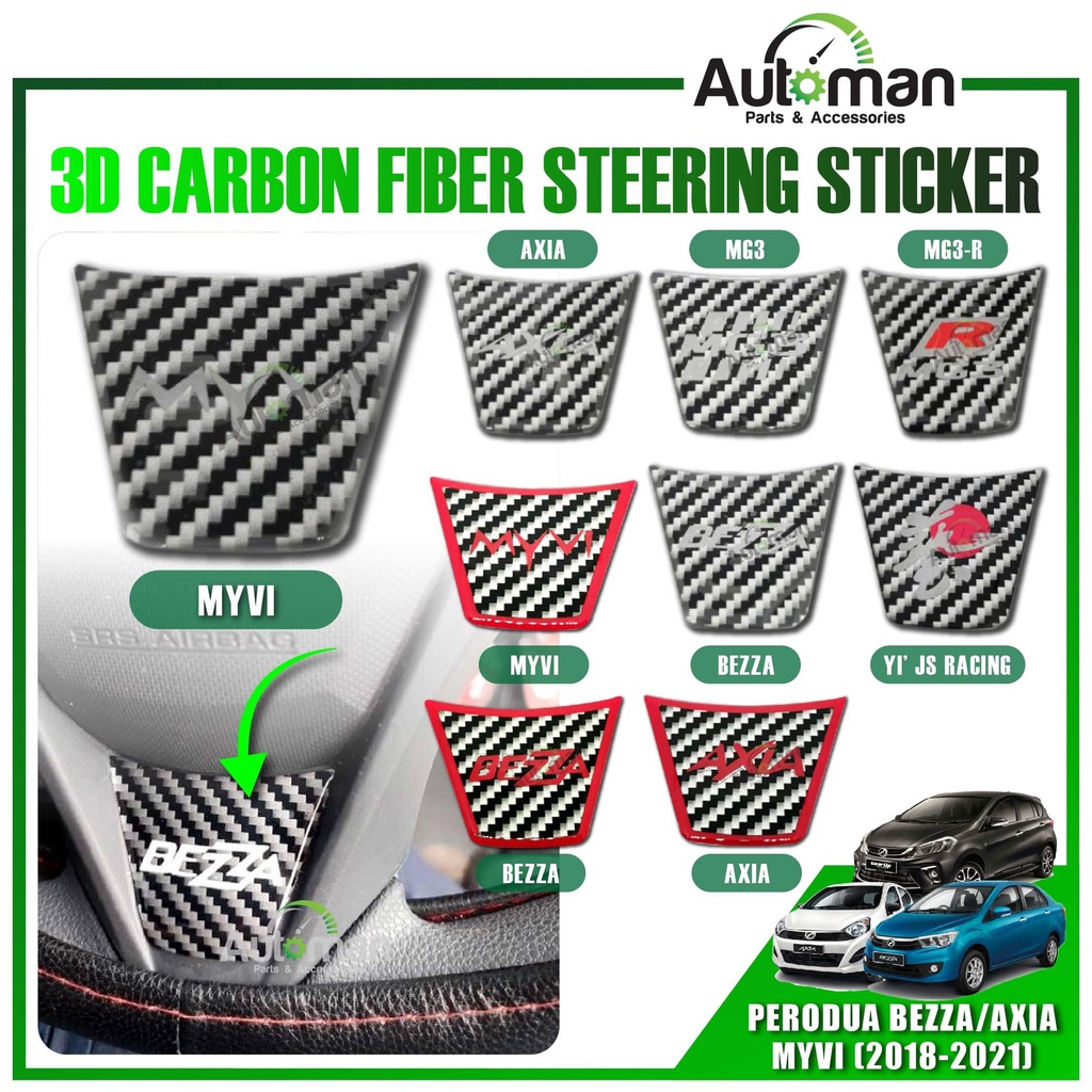 PERODUA AXIA BEZZA MYVI 2018 - 2022 YI JS RACING STEERING STICKER 3D ...