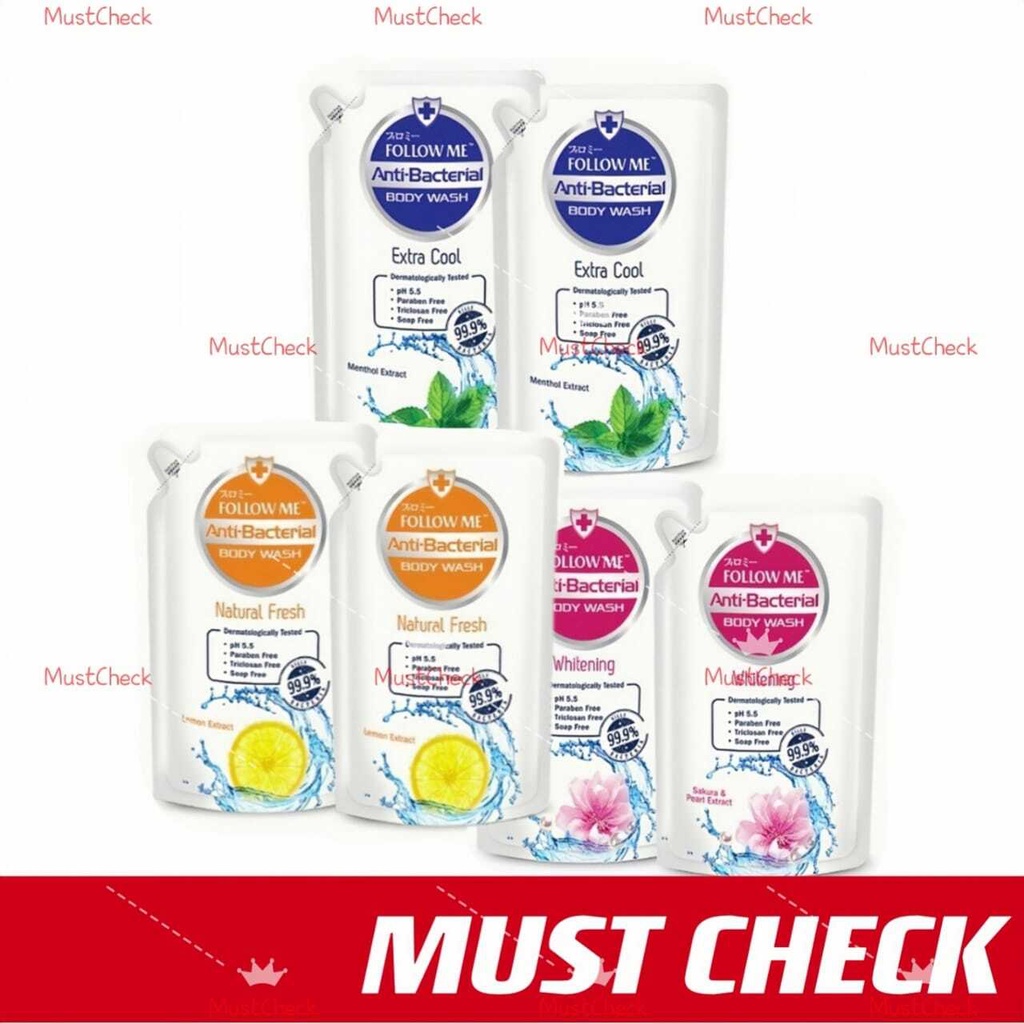 [Value Pack] Follow Me Anti-Bacterial Body Wash Refill 900ml x2 (Extra Cool, Natural Fresh ...