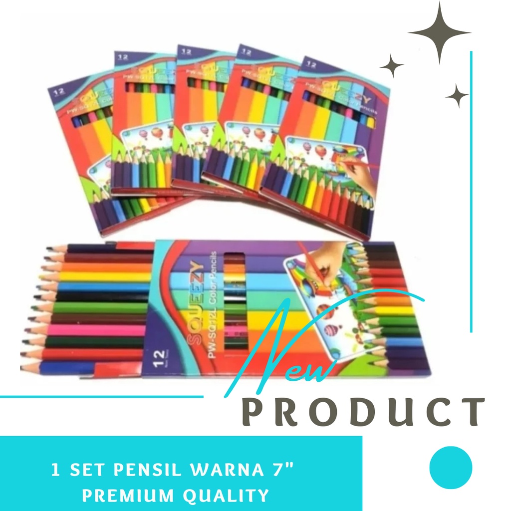 1 SET 12 COLORS SQUEEZY 7 INCH LONG COLOR PENCIL / Long Colored Pencils ...