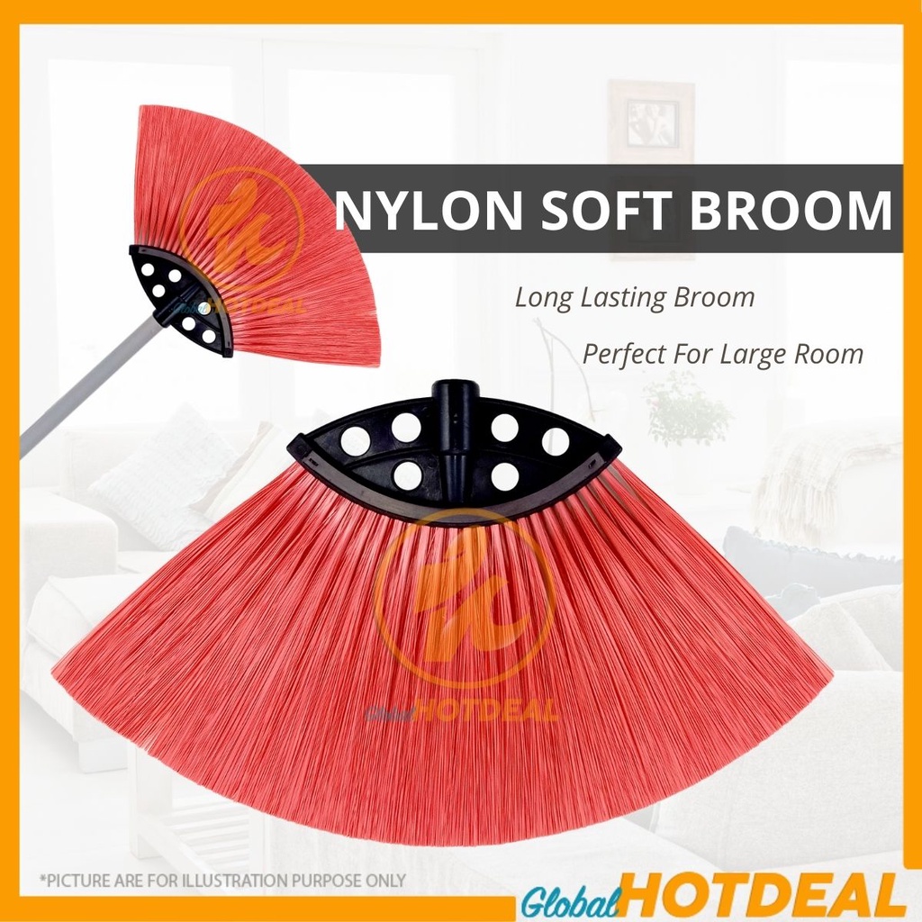[ BUATAN MALAYSIA ] Penyapu Broom With Stick Set Soft Nylon Househild ...