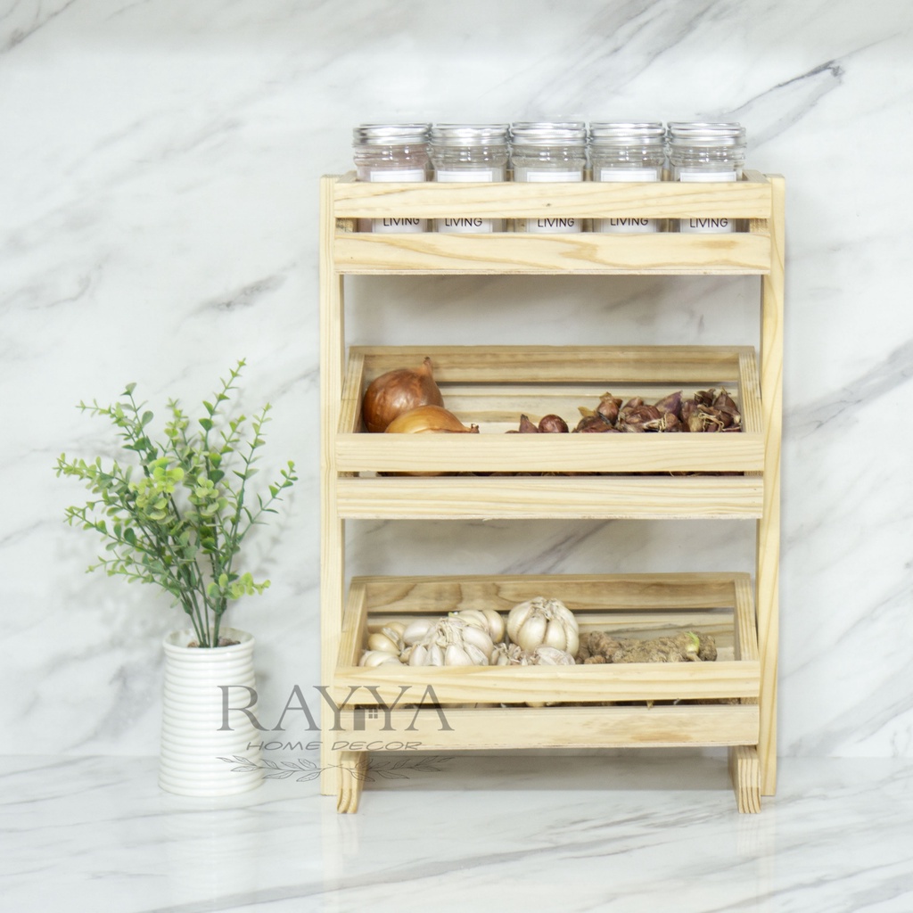 KAYU 3-layer WOODEN ONION RACK / MULTIPURPOSE SPICE RACK | Shopee Malaysia