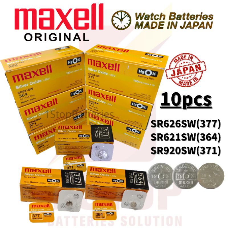 [GENUINE] 10PCS Maxell SR626SW(377)/SR621SW(364) Micro Silver Oxide ...
