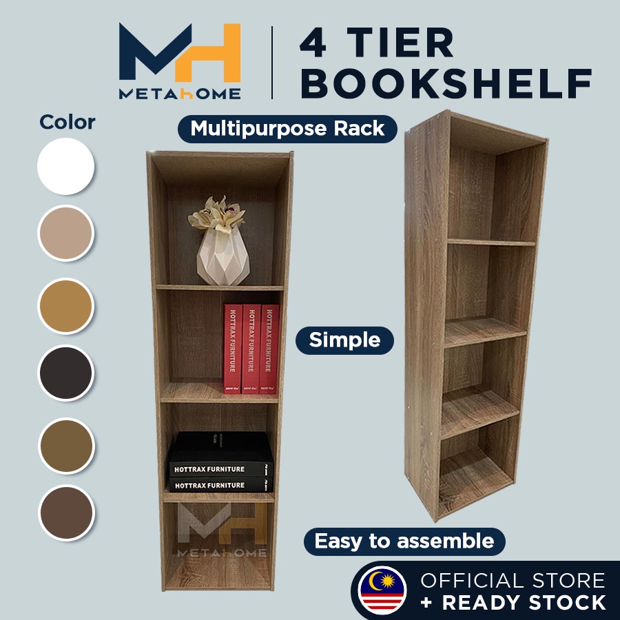 Rak Buku 4 Tingkat MetaHome 4 Tier Tall Bookshelf Multipurpose Shelf ...