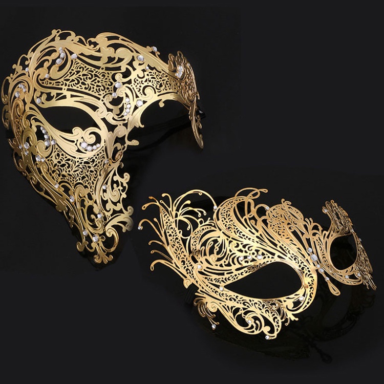 Halloween Golden Metal Diamond Iron Mask Prom Party Half Face ...