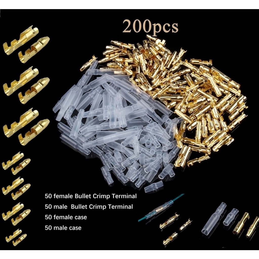 200pcs Wayar Elektrik Kabel 3.9mm Male Female Bullet Wire Connector ...