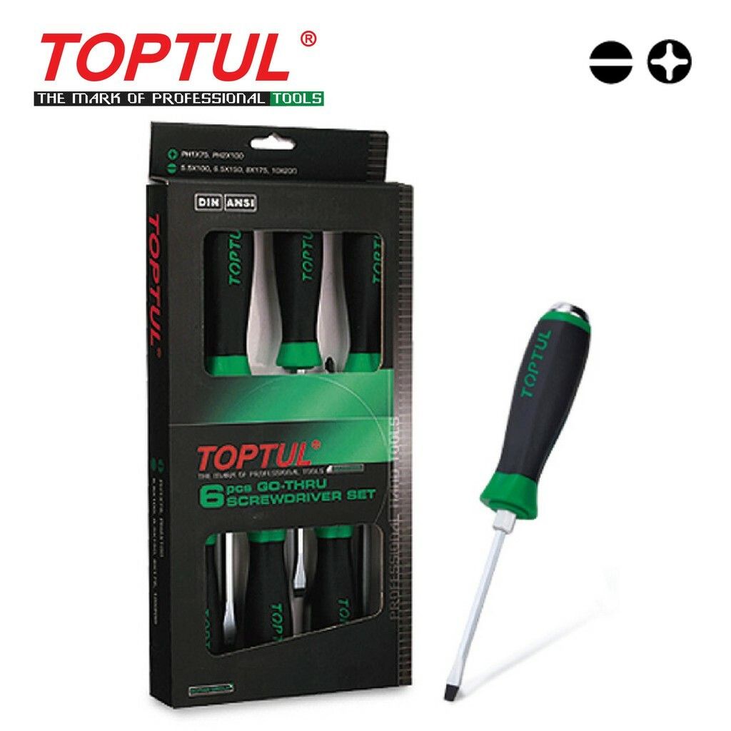 TOPTUL 6pcs Go-Thru Slotted & Phillips Screwdriver Set Hexagon Steel ...