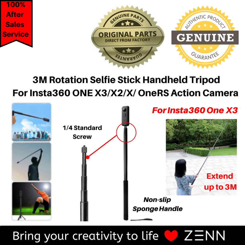 3M Rotation Selfie Stick Handheld Monopod For Insta360 ONE X3/X2/X/ONE ...