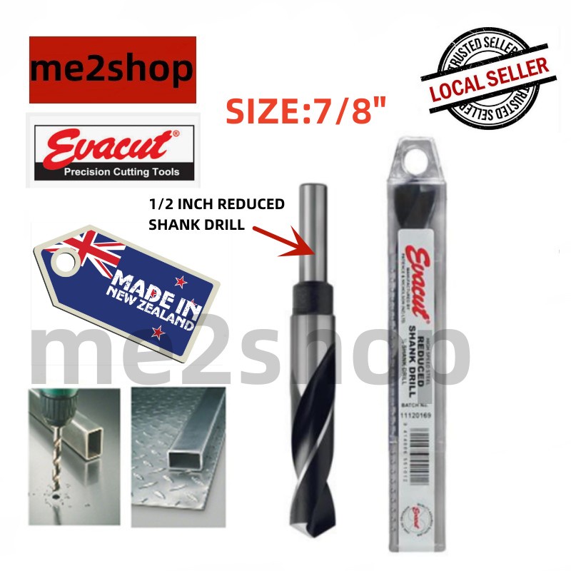 (1/2") REDUCED SHANK DRILL EVACUT HIGH SPEED STEEL (HSS) JOBBER TWIST DRILL BIT SIZE INCH (MADE ...