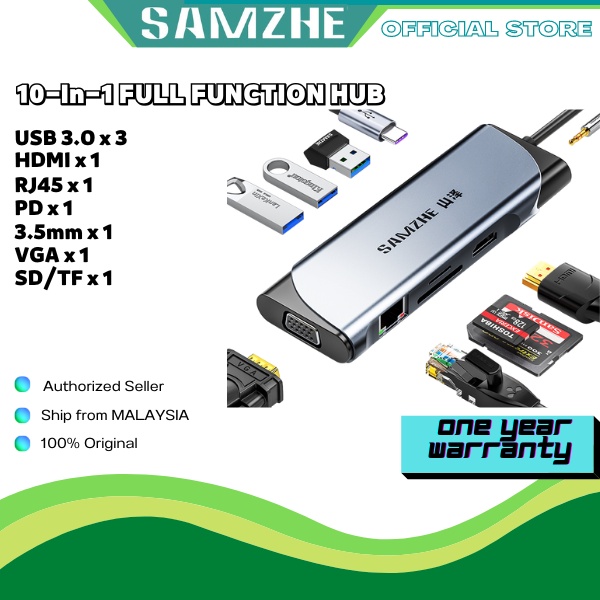 SAMZHE 10-in-1 USB C HUB Portable Type-C to Multi USB 3.0 HDMI Adapter ...