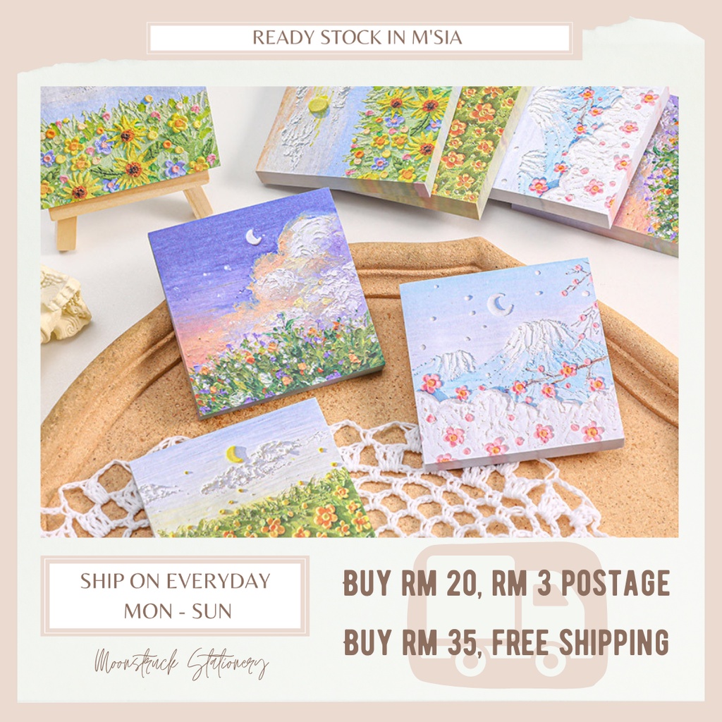 MOONSTRUCK 50Pcs Sticky Note Memo Nature Views Oil Pastel Note Paper ...