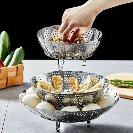 #250 Foldable Food Steamer Rack Food Tray 不锈钢莲花蒸架 Rak Pengukus Boleh ...