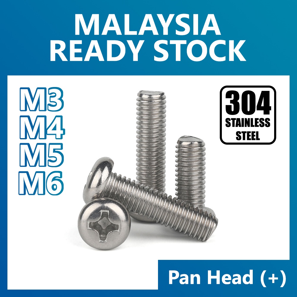 M3 M4 M5 M6 Screw Pan Head Phillips 304 Stainless Steel Gb818 Skru Shopee Malaysia