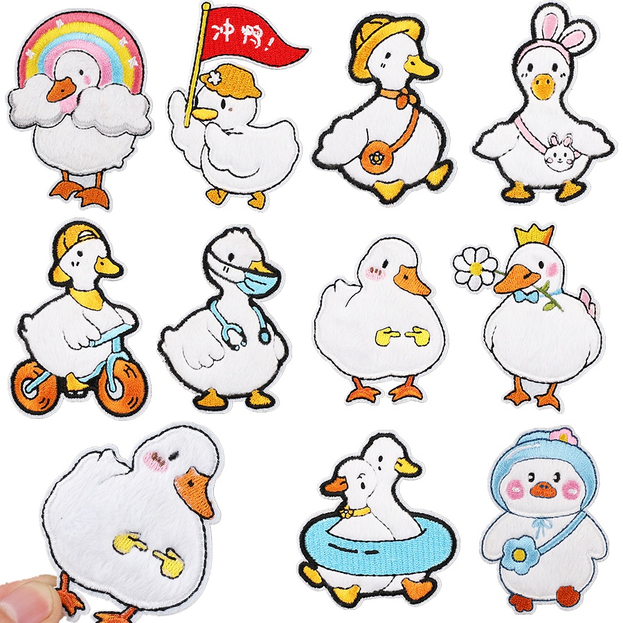 Self Adhesive Plush Duckling Sticker Cute Cartoon Embroidery Patches ...