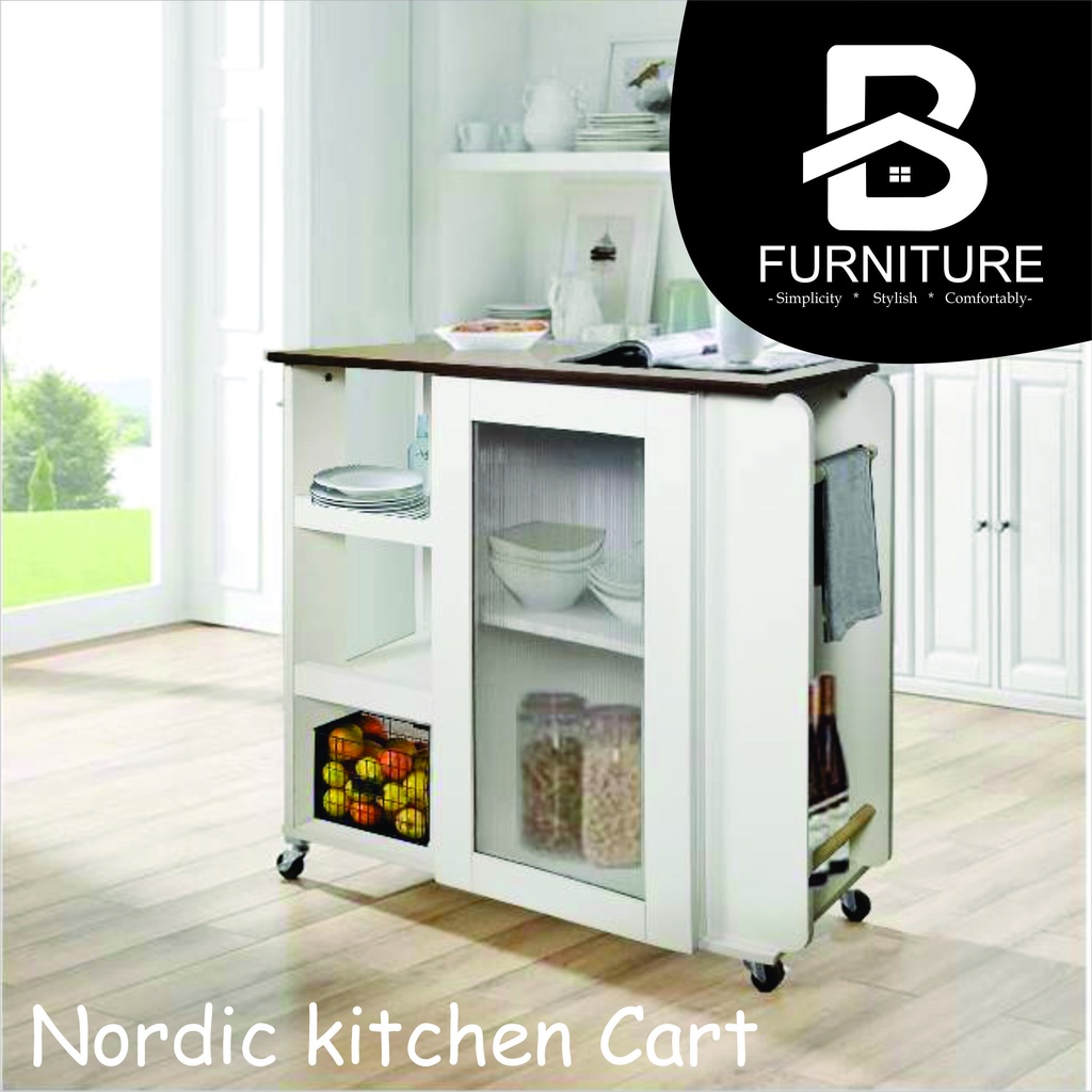 Kitchen Cart with Wood Top Portable Kitchen Island Shelf Storage ...