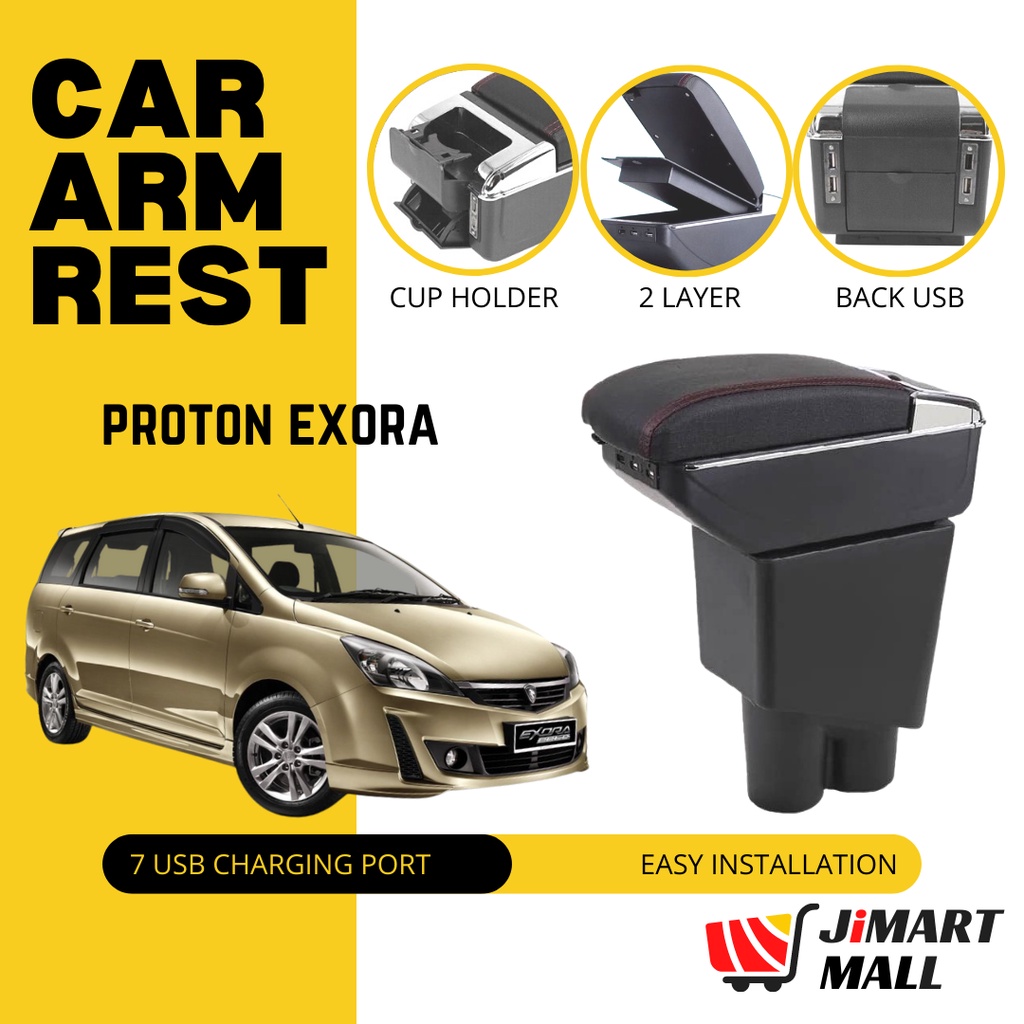 PROTON EXORA CAR ARMREST CUSTOMADE 2 LAYER USB PORT Cup Holder Hand Arm ...