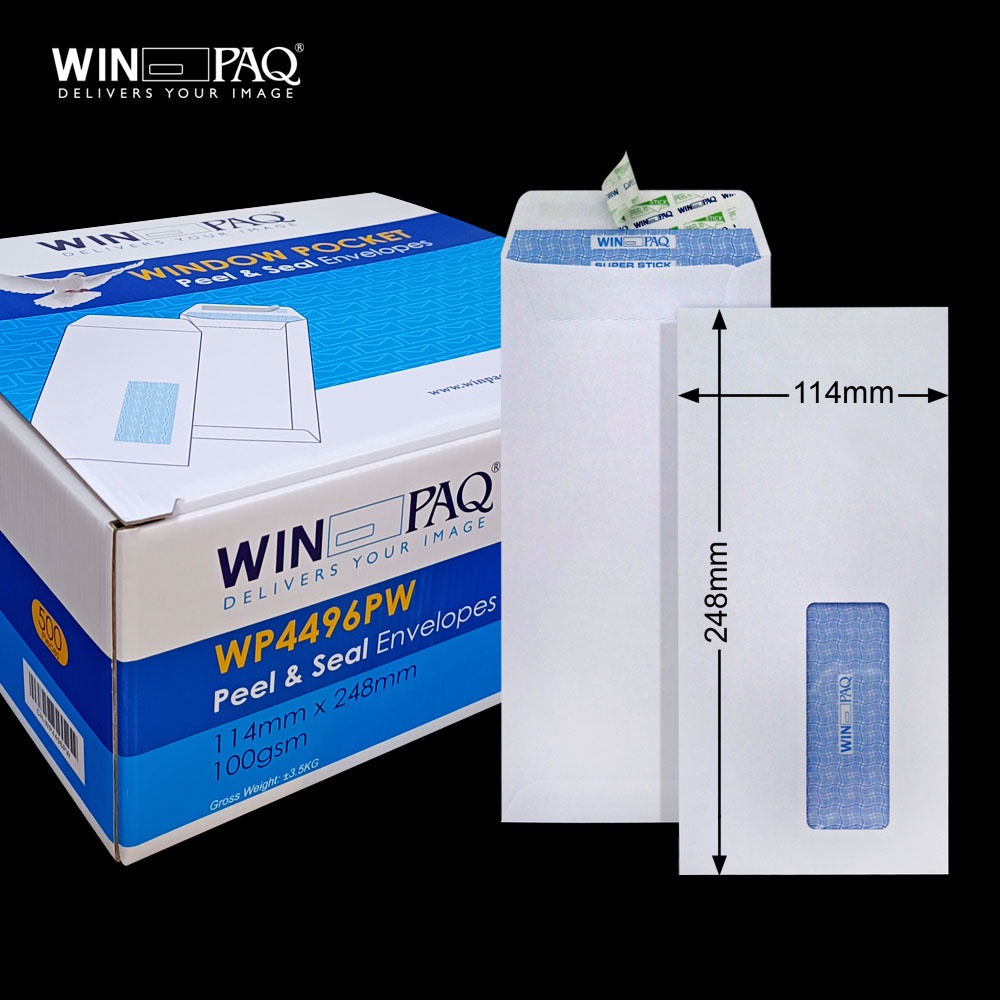 WINPAQ Envelope 4.5" X 9.75" (114x248mm) 100gsmWhite Opaque Peel & Seal ...