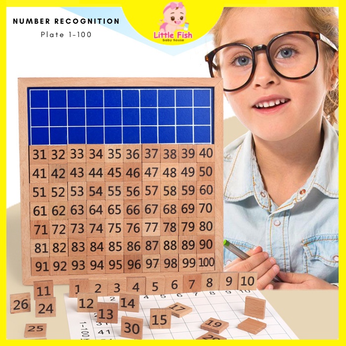 Wooden Hundred Board Number Recognition Board Math 1 to 100 Early ...
