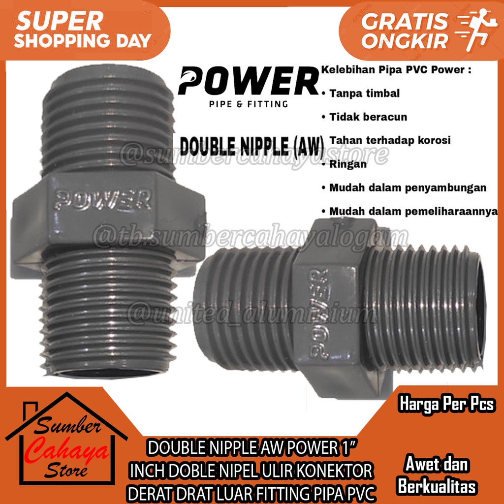 Double NIPPLE 1INCH AW POWER DOUBLE NIPEL Thread Connector Outer Thread ...