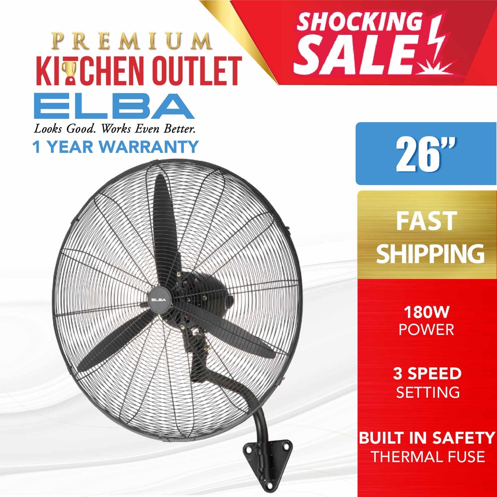 Elba Italy 26" 3 Aluminium Fan Blades Industrial Wall Fan EIWF-G2631(BK ...
