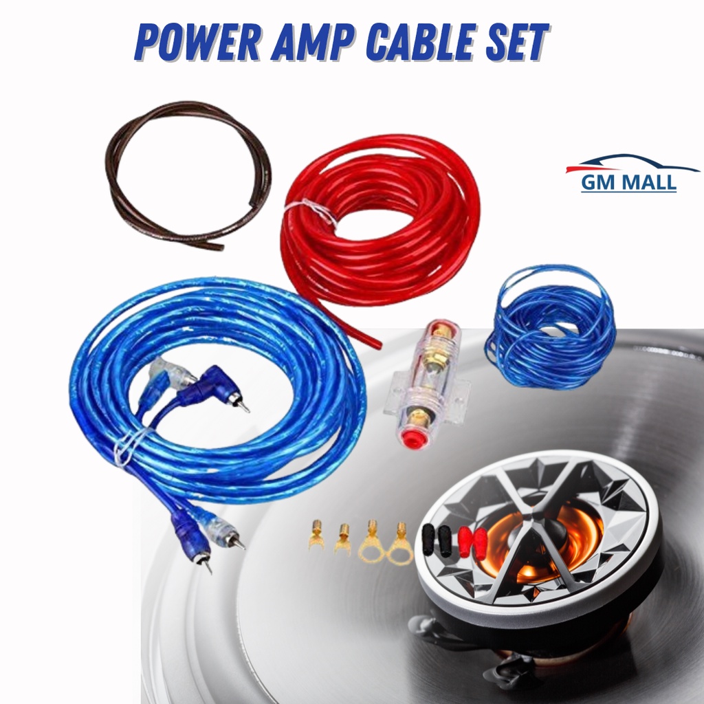 CAR RADIO AMPLIFIER CABLE SET Power Amp RCA Cable Clip Fuse Wiring Kit ...