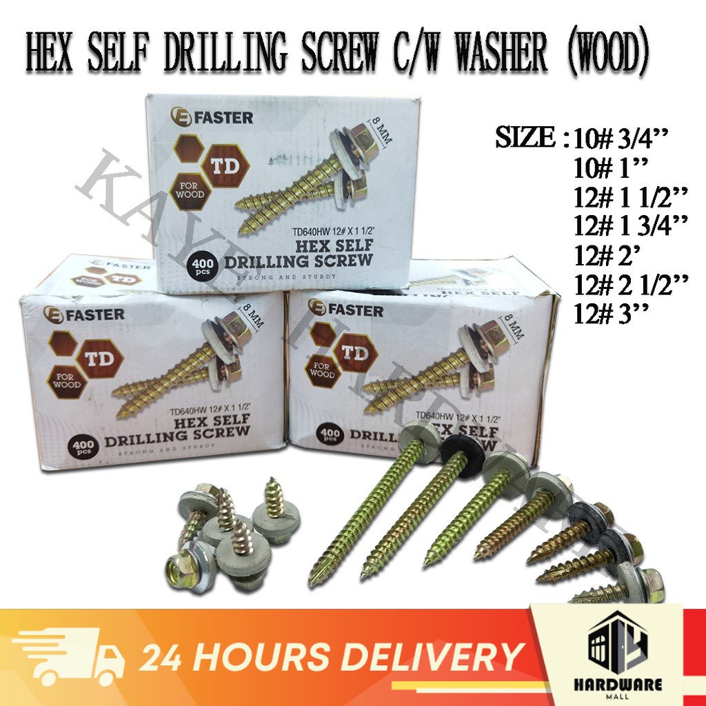 WOOD 10# 12# Hex Head Self Tapping Drilling Screw Washer Roof Awning ...