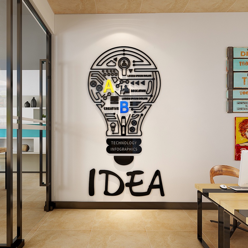 【DDM】Creative Bulb Inspirational Office Decoration Wall Sticker 3D ...
