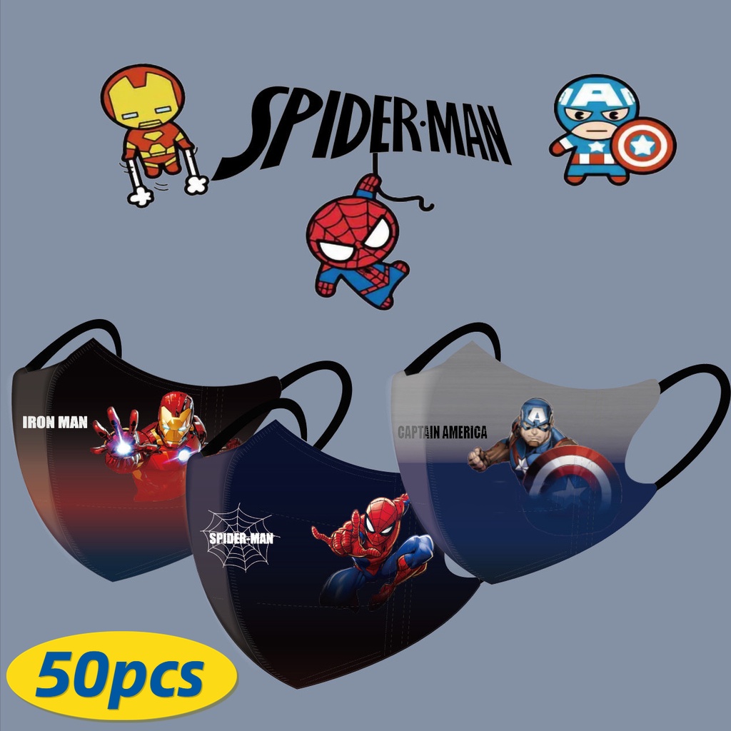 50pcs 3D Kids Mask 4-14 Years Old Children Marvel Mask Spiderman Iron ...