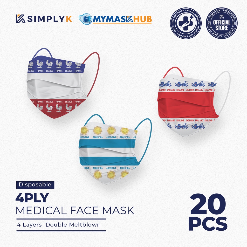 Simply K 4 Ply Premium Medical Face Mask - FIFA world cup (20 Pcs ...