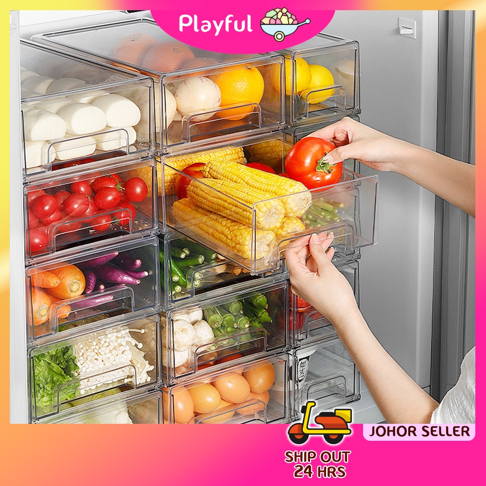 【PLAYFUL】Refrigerator Storage Box Multi-Functional Transparent Food ...
