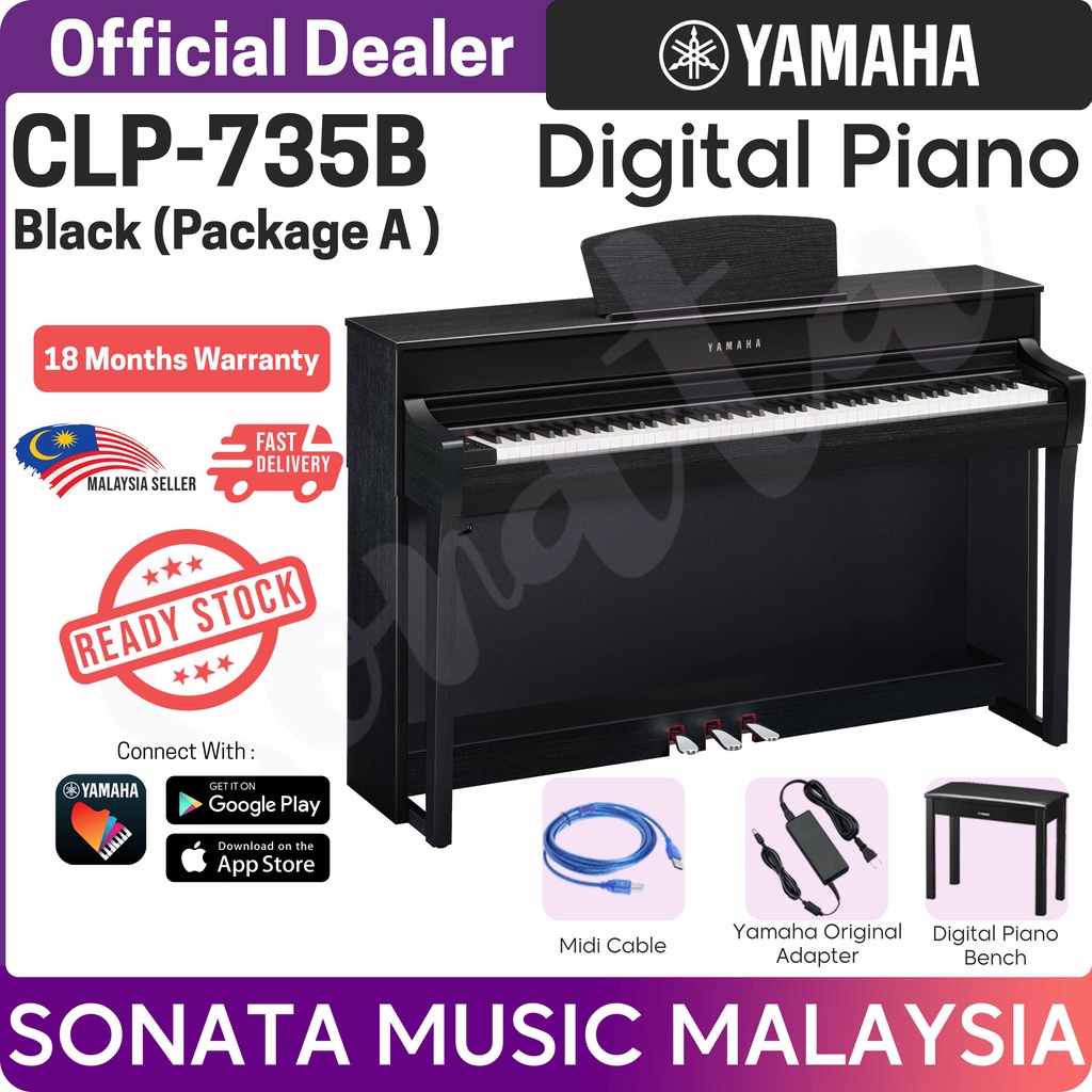Yamaha CLP735B Black Clavinova Digital Piano New Unit Package A (CLP735 -B / CLP 735B / CLP-745B ...
