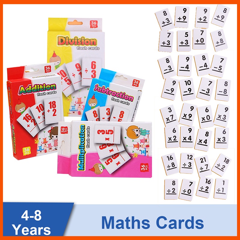 36 Pcs Kids Math Educational Flashcards Addition Subtraction ...