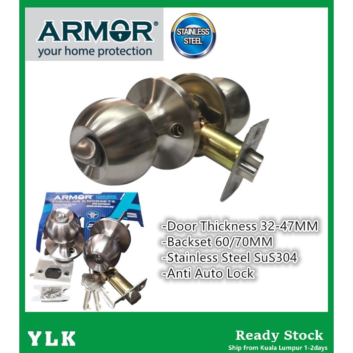 YLK ARMOR Tubular Knob Lock ATL-527 SS Cylinder lock set - Lock Pintu ...