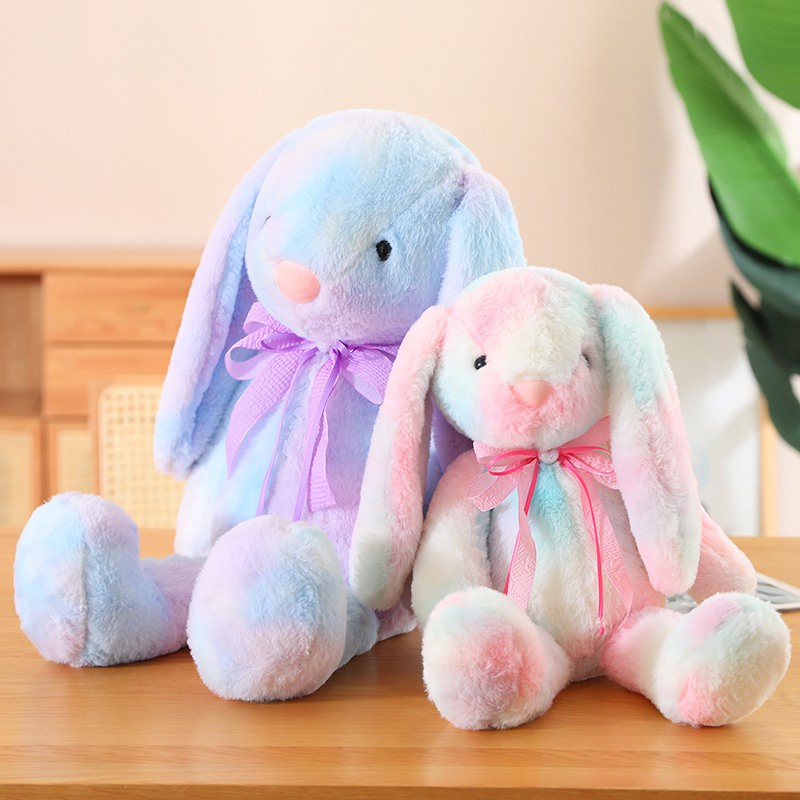 Long Ears Fantastic Rainbow Colorful Plush Lop-eared Rabbit Plush Toy Stuffed Animals Bunny Soft ...