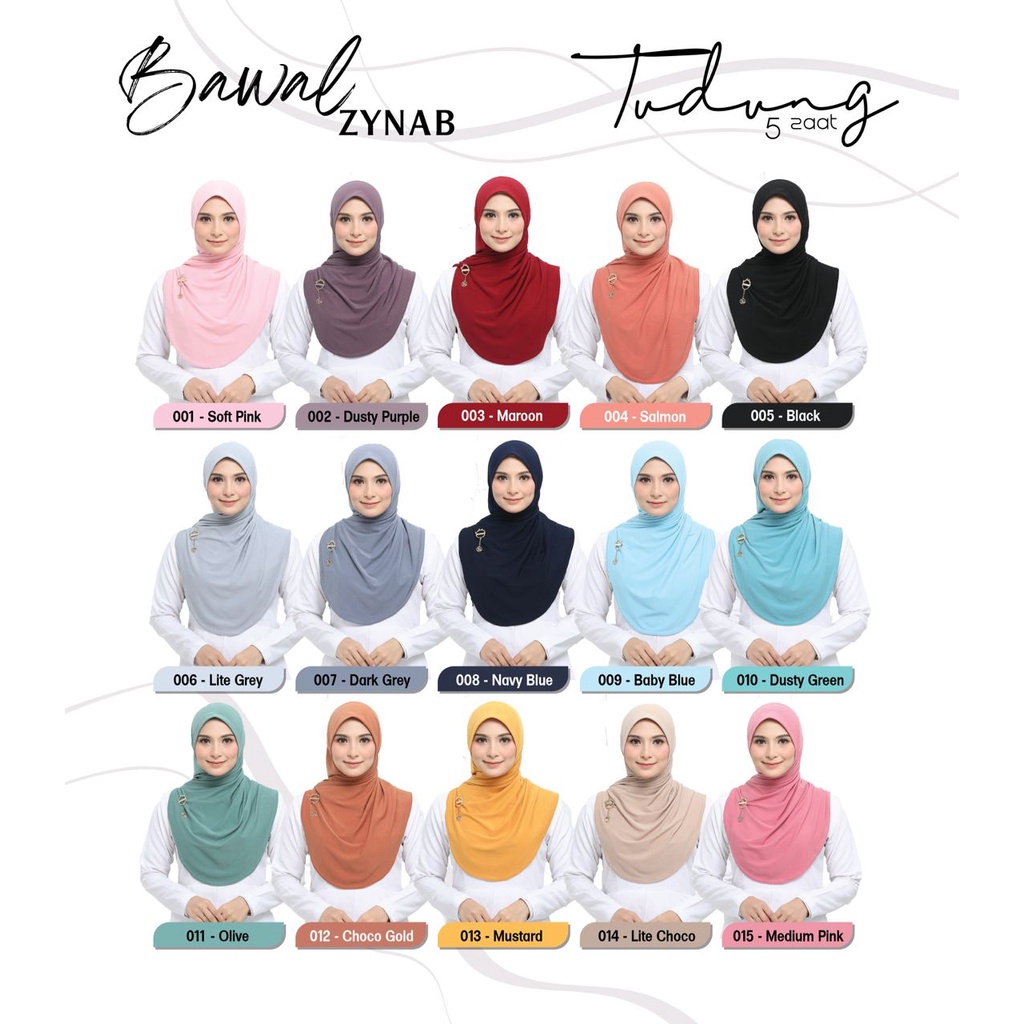 [PROMO] Tudung 5 Saat Bawal Zynab Bidang 45 dan 50 Set 5 Helai RM100 ...