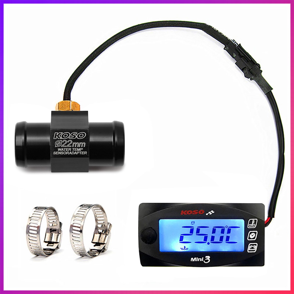 Motorcycle KOSO Mini 3 in 1 Water Temperature Meter Digital Voltmeter Clock Water Temp Gauge Set ...