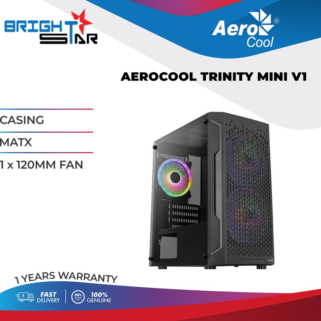 PC CASE / AEROCOOL TRINITY MINI V1 / BLACK / MATX / 1 x 120MM FAN / 1Y ...