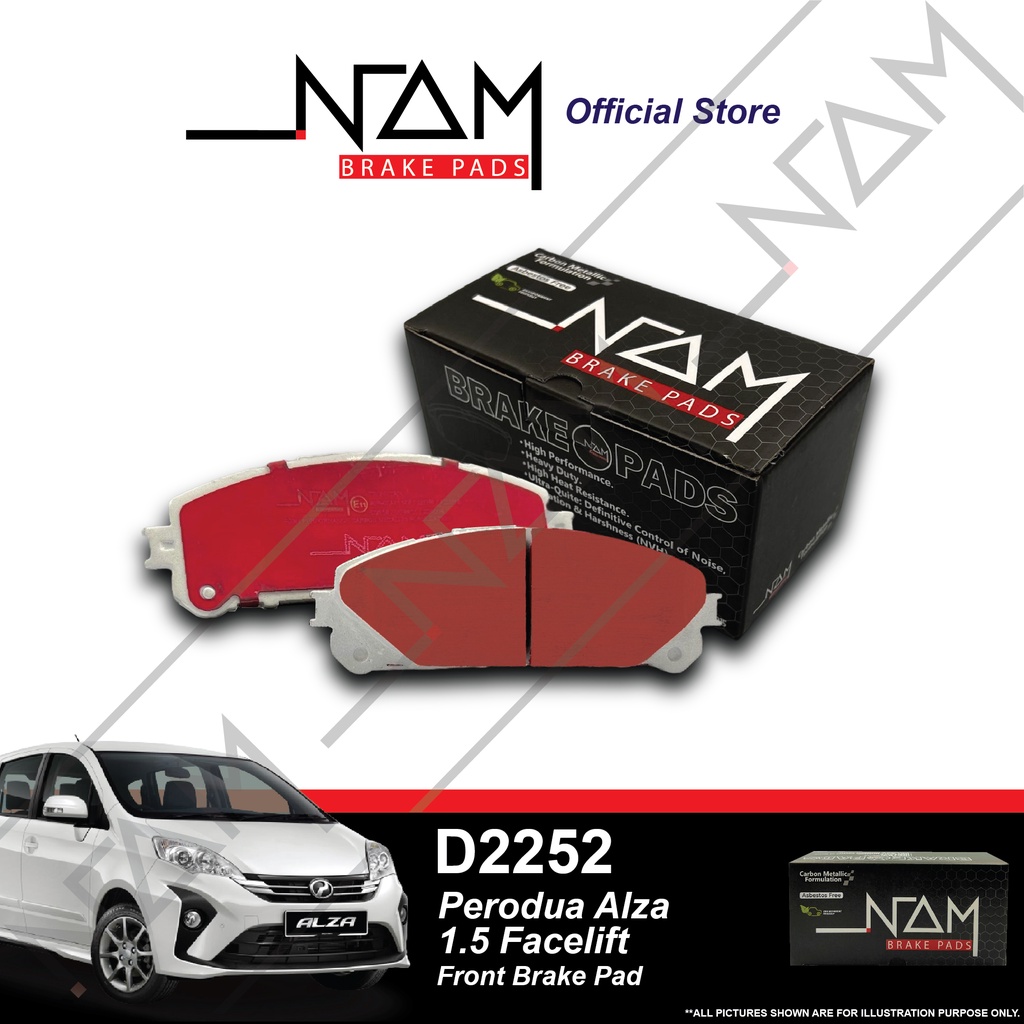 NAM Front Brake Pad - Perodua Alza Facelift 1.5 - D2252 (1set) | Shopee ...
