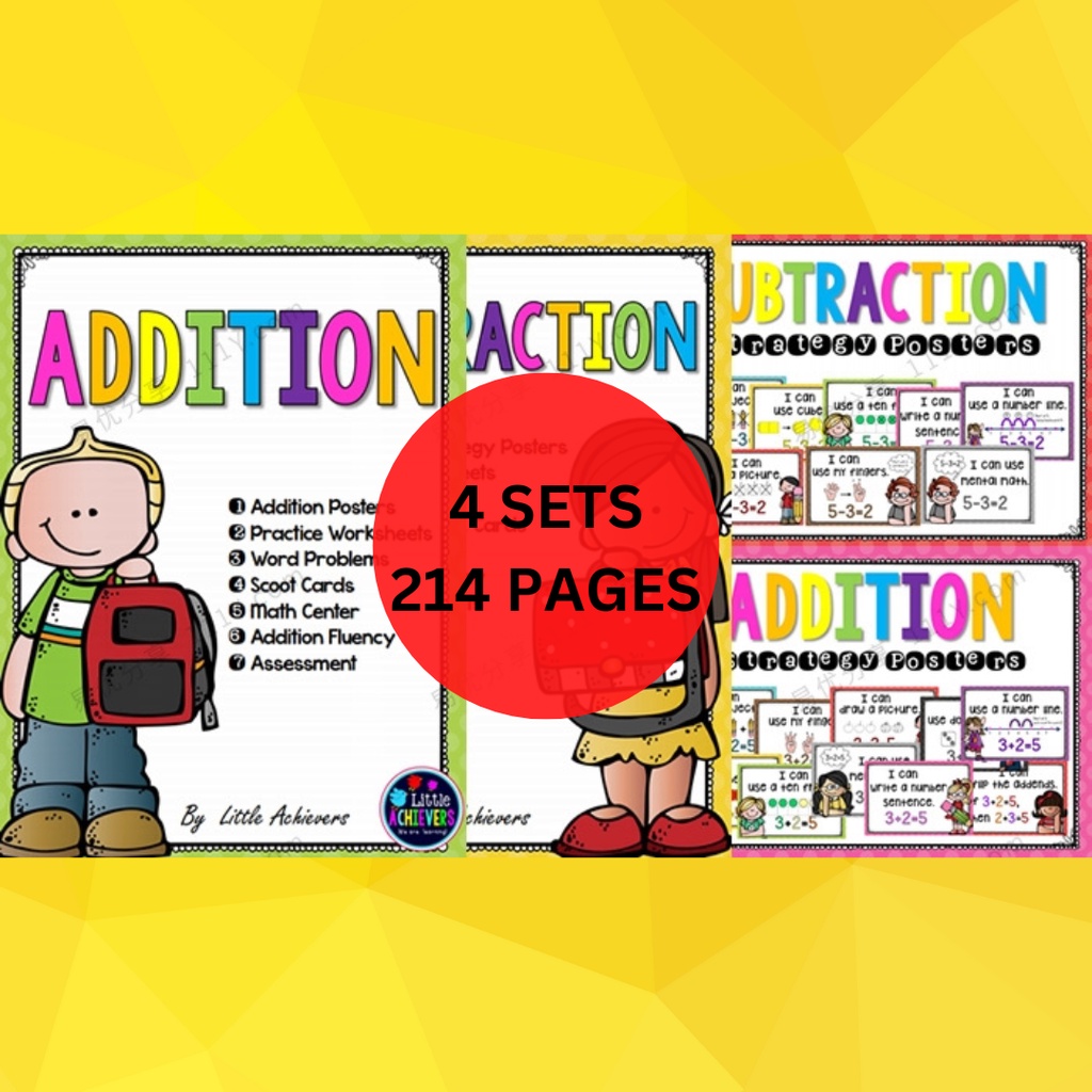 (PDF) kindergarten addition and subtraction workbook and poster 4 sets ...